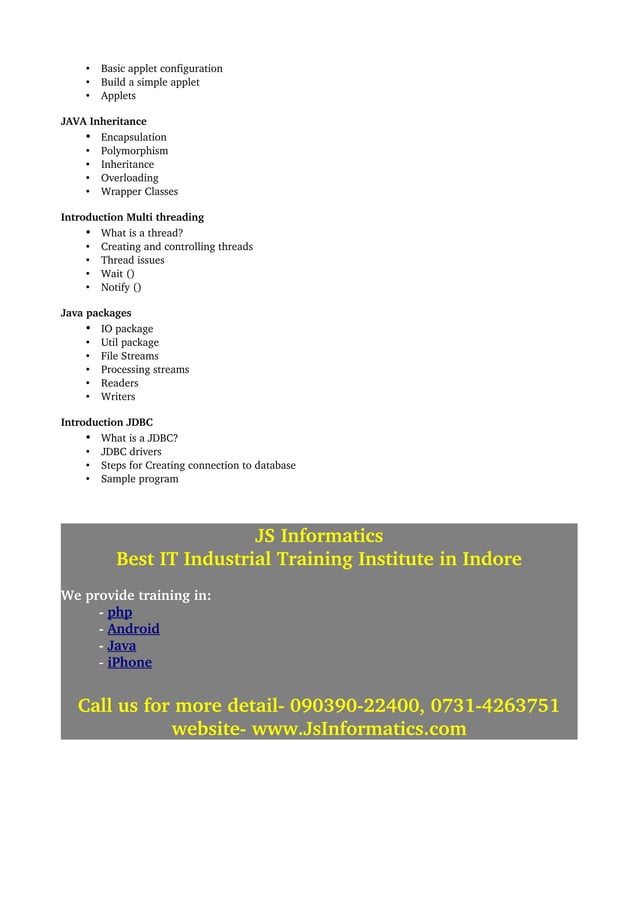 Java Training In Indore And Java Syllabus Pdf