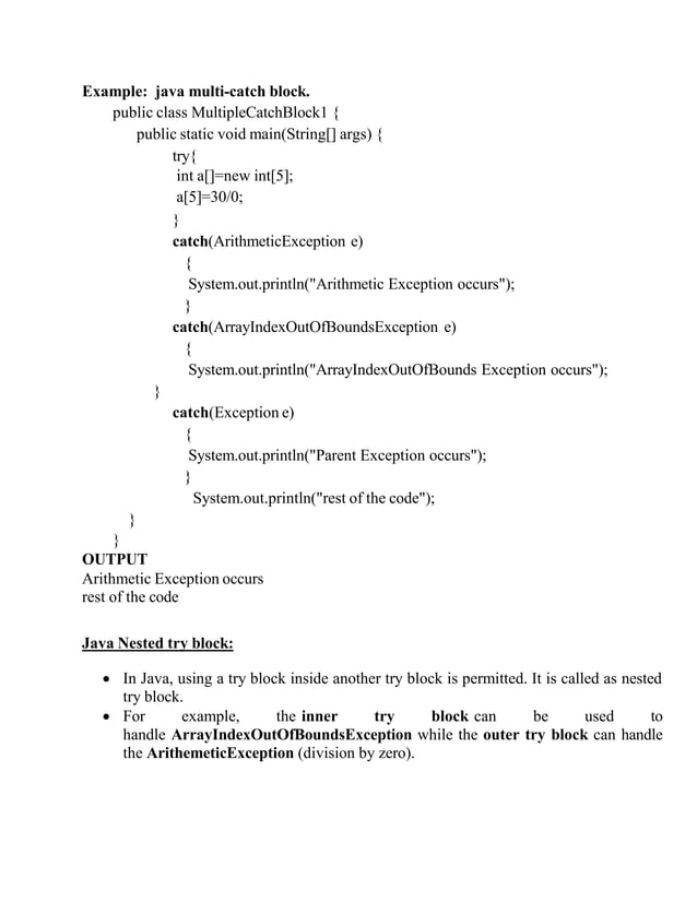 Exception Handling Multithreading Fundamental Of Exception Exception Types Using Try And