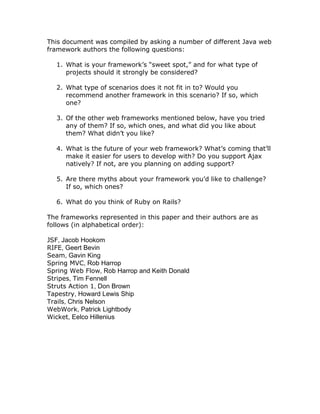 Java Web Frameworks Sweetspots | PDF | Web Development | Internet