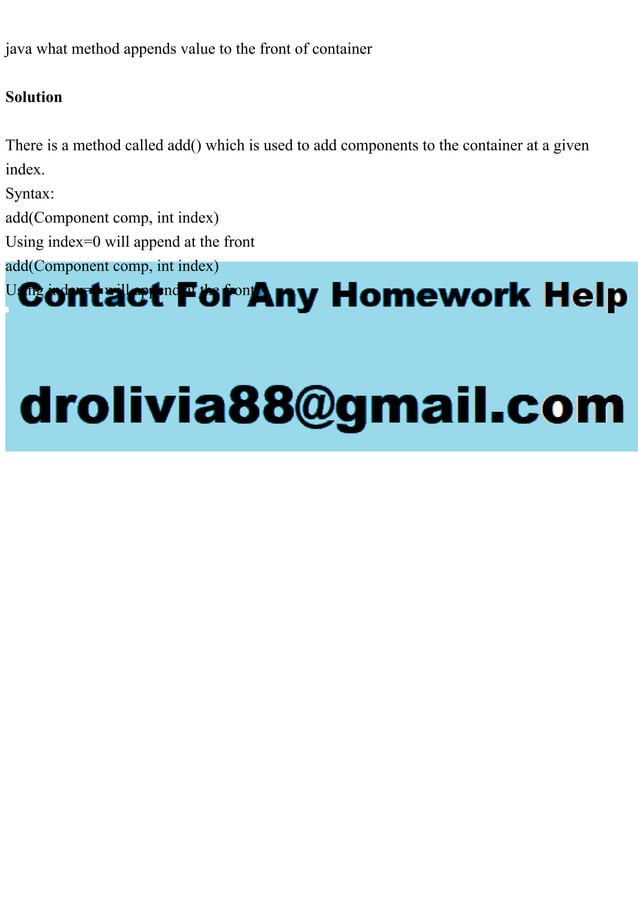 Java What Method Appends Value To The Front Of Containersolutionpdf
