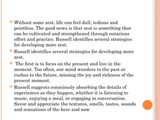 ZEST, Bertrand Russell: The Conquest of Happiness | PPTX