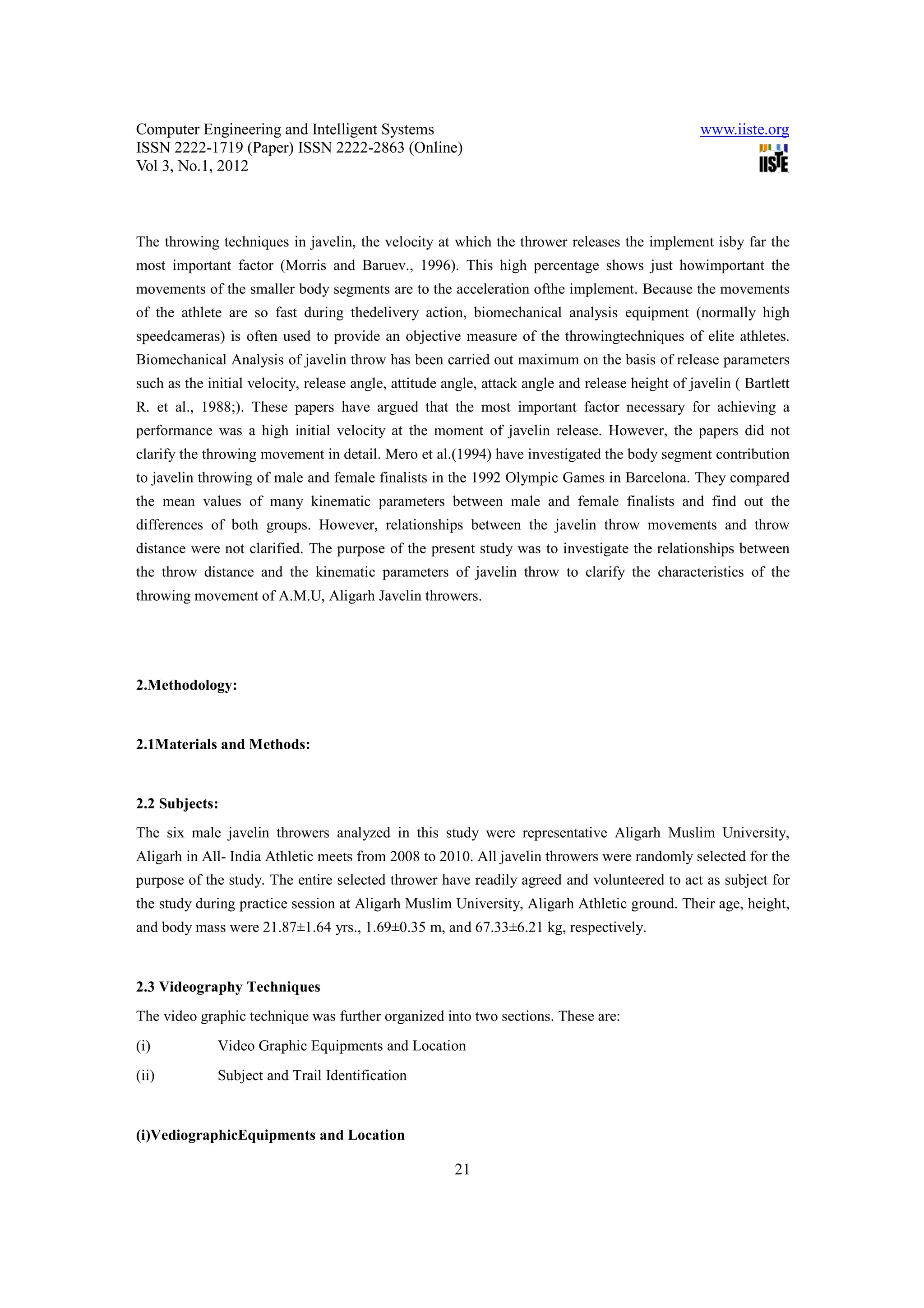 Javelin throwing technique a biomechanical study | PDF