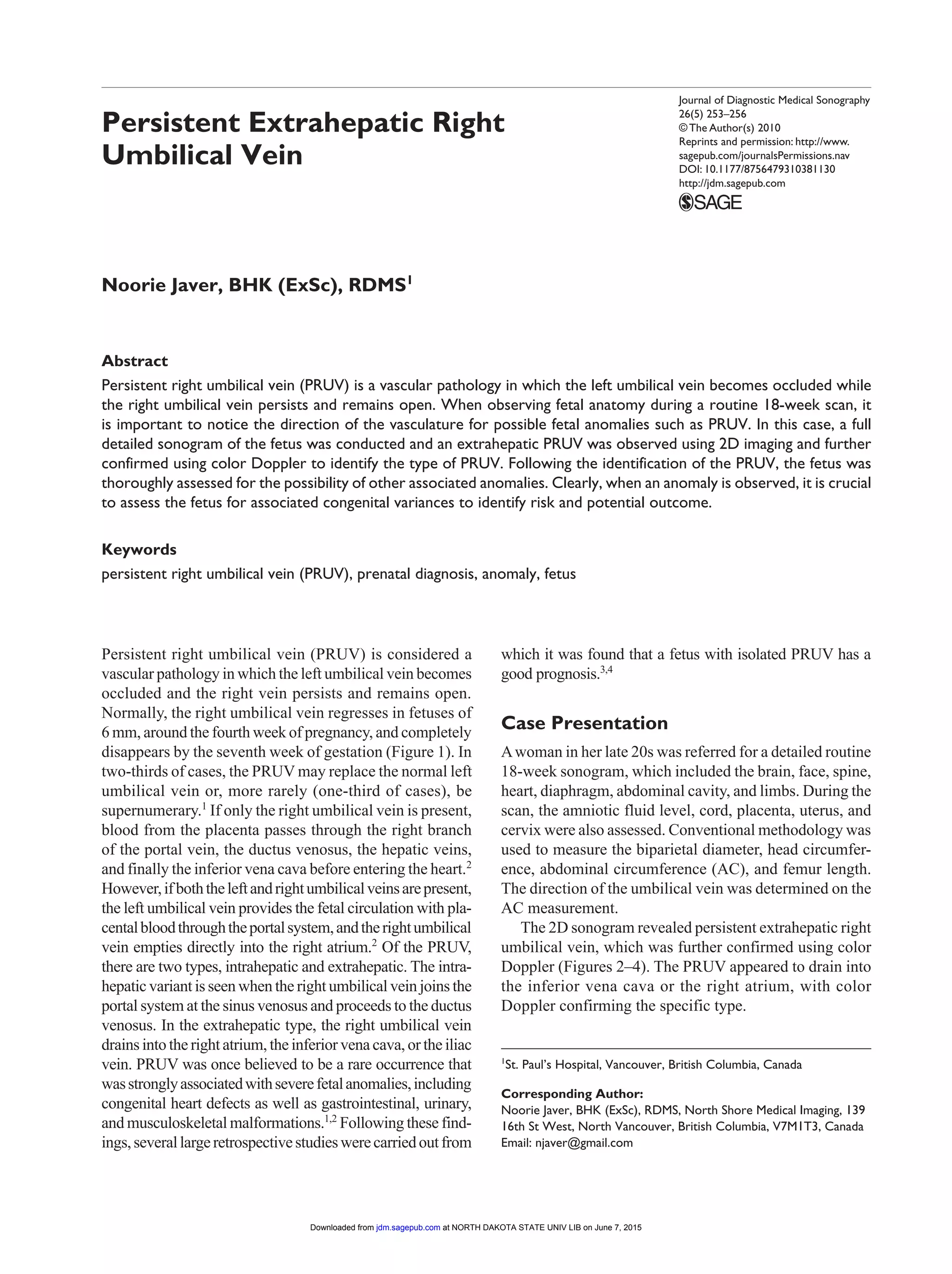 Persistent right umbilical vein - ton tai tinh mach ron ben phai | PDF
