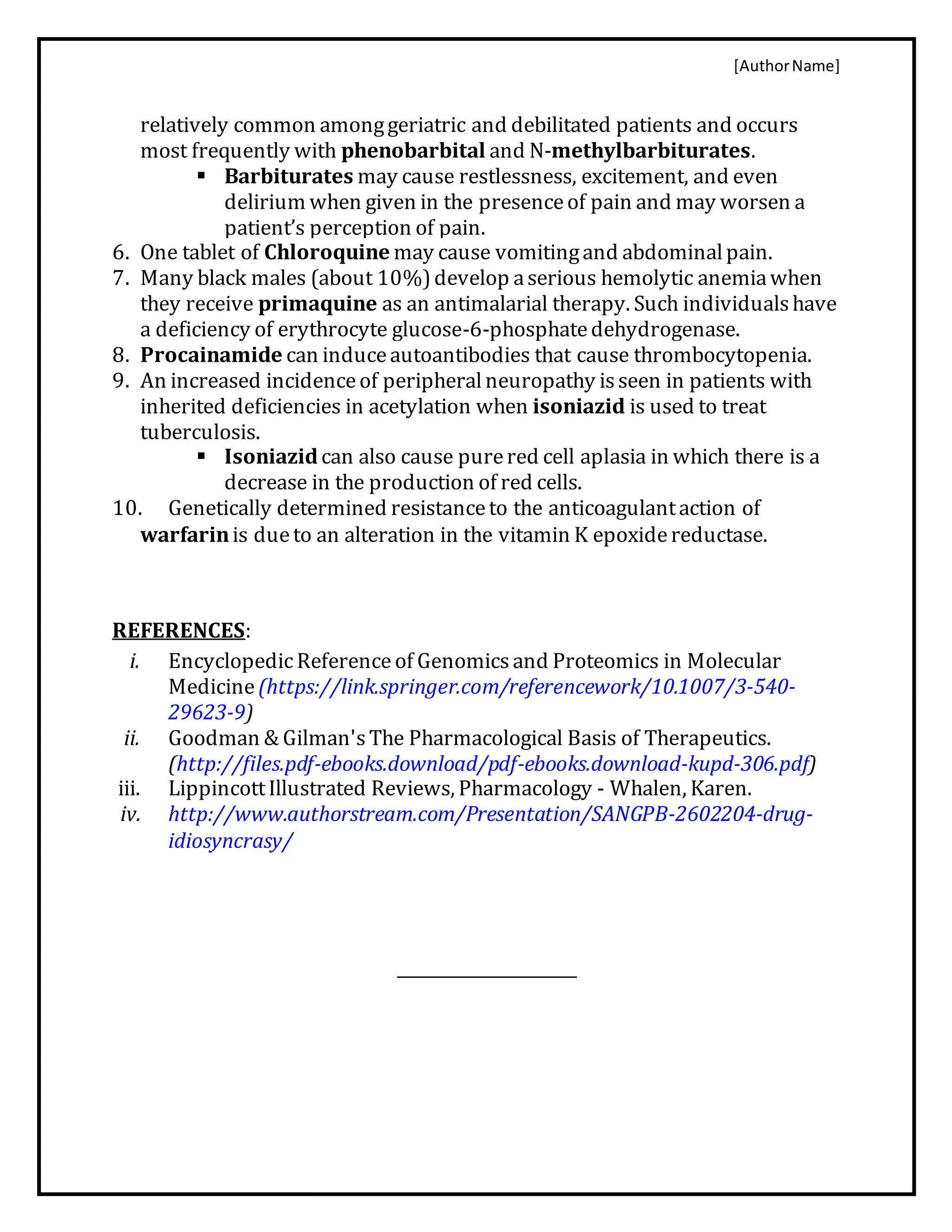 IDIOSYNCRATIC REACTIONS (pharmacology) | DOCX
