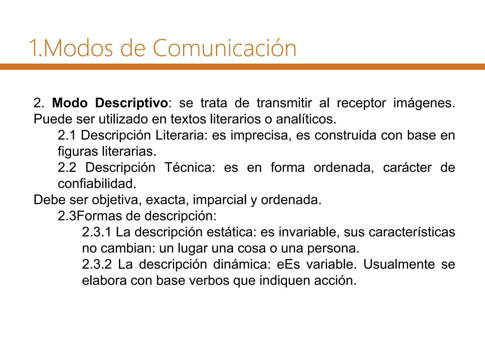 Los modos de comunicación. Los componentes del discurso oral. | PPTX