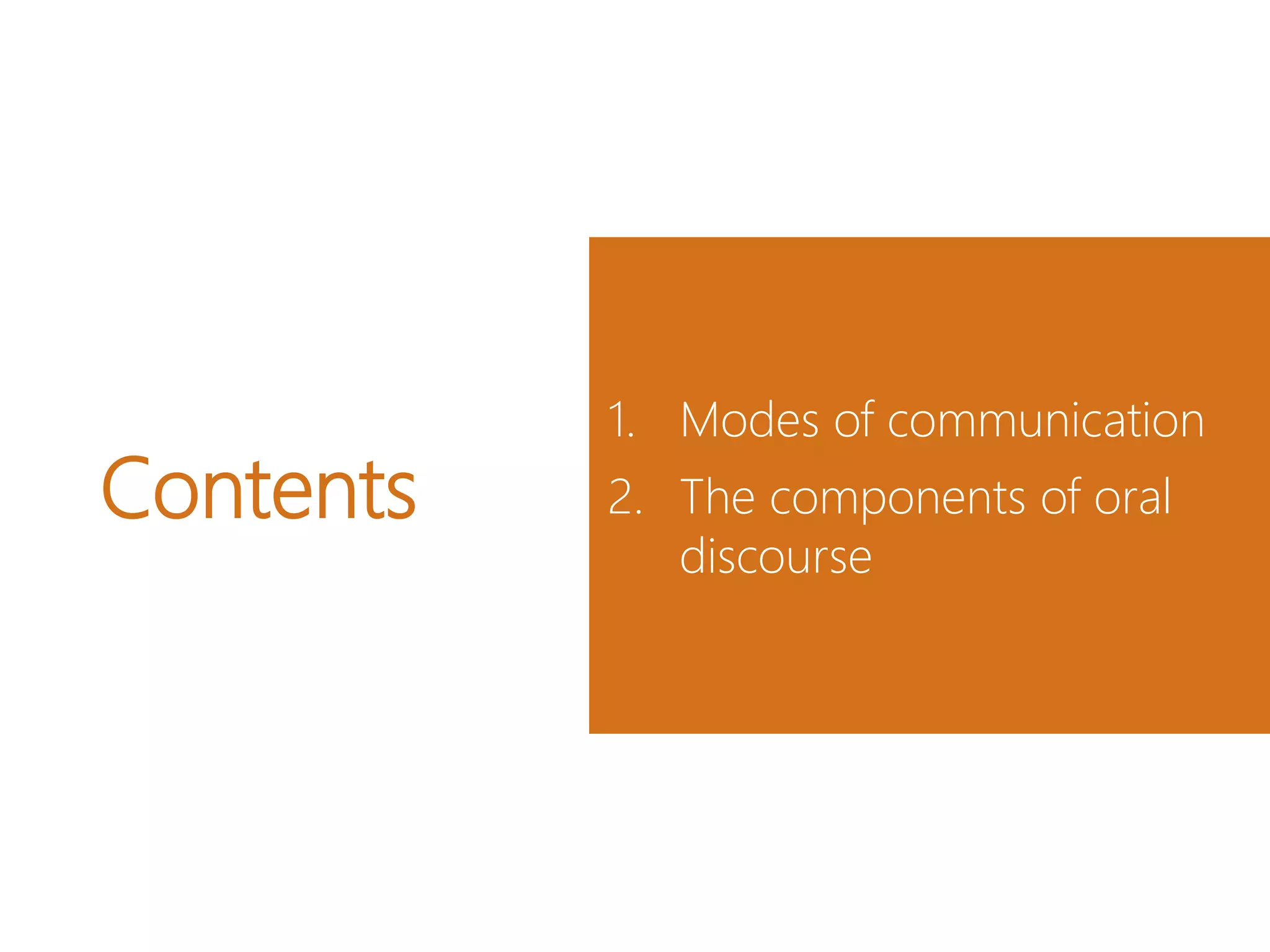 Modes of communication. The components of oral discourse. | PPTX