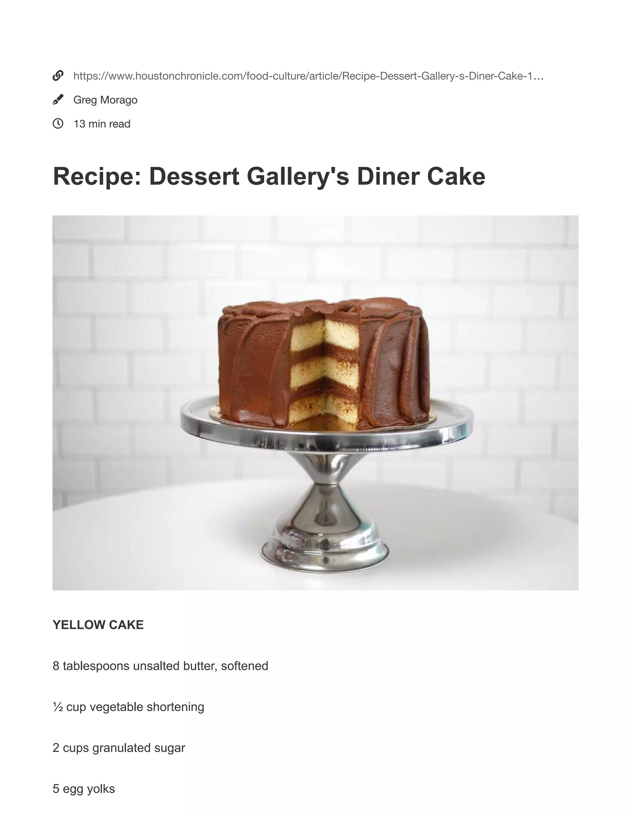Recipe: Dessert Gallery's Diner Cake | PDF