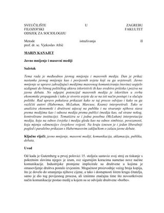 Javno mnijenje i masovni mediji | DOC