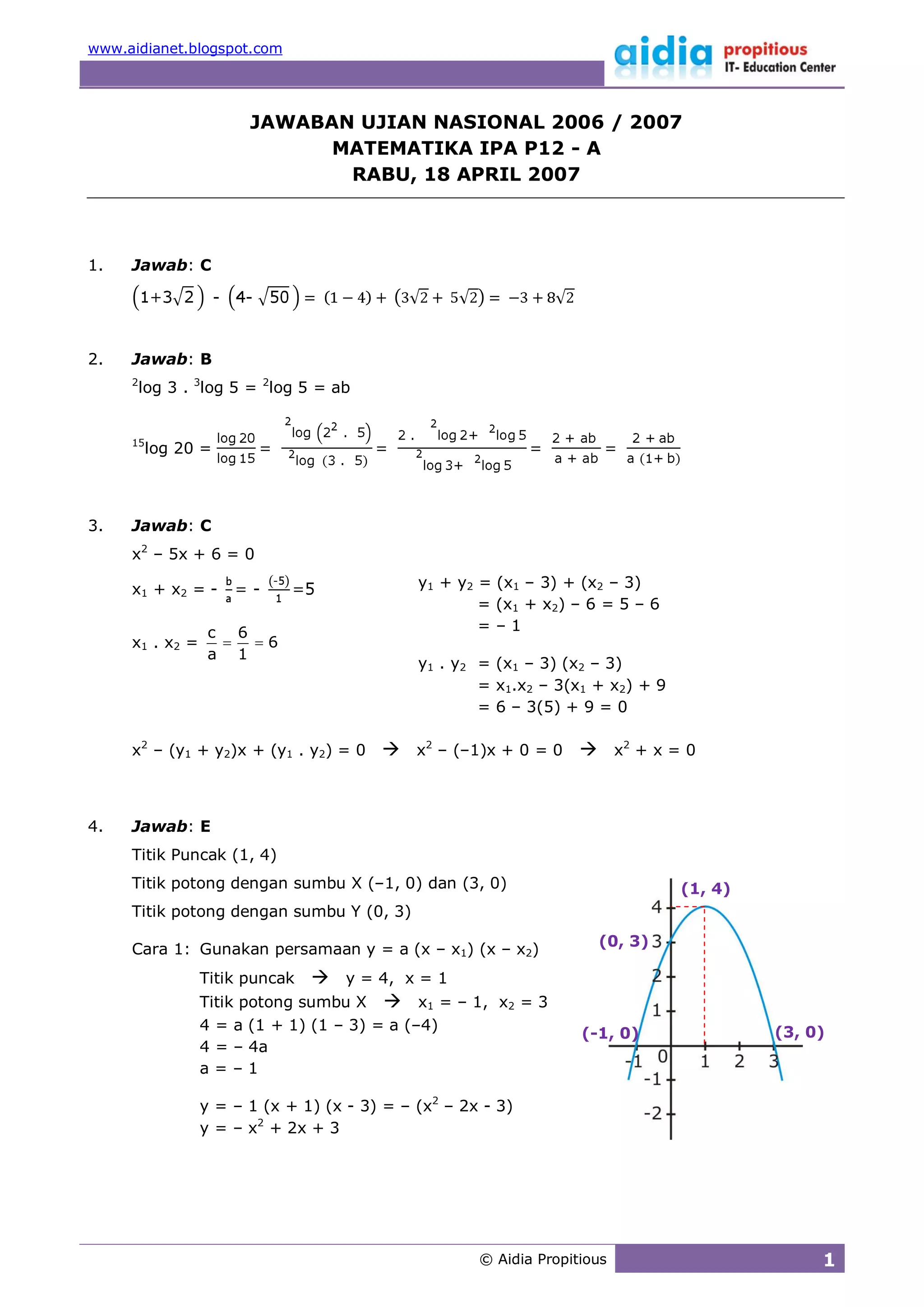 JAWAB UAN IPA 2006/2007 P12 | PDF