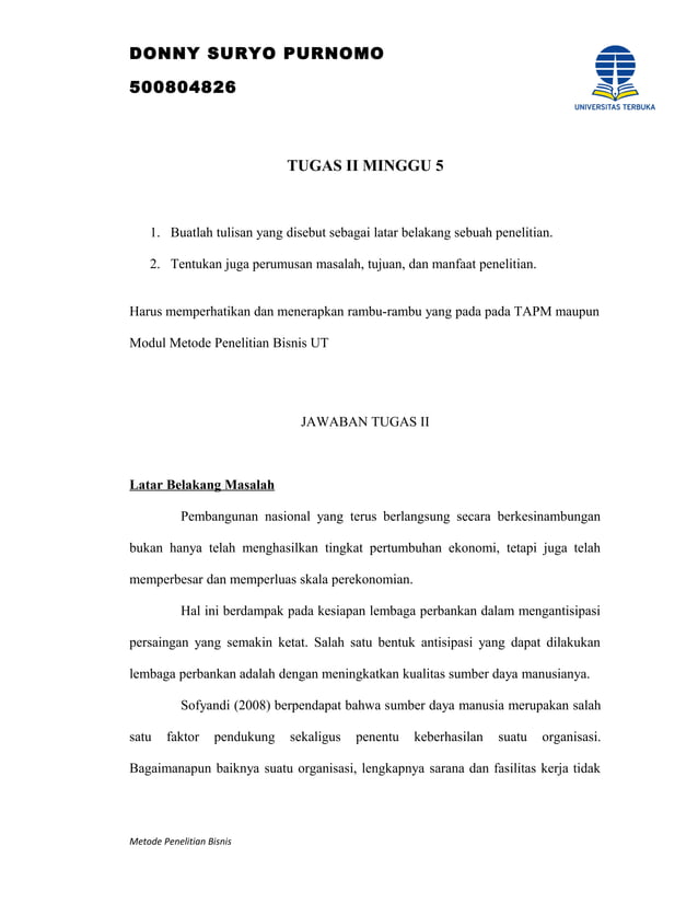 JAWABAN TUGAS II METODE PENELITIAN BISNIS | PDF