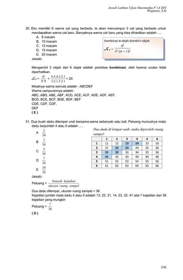 Soal Latihan dan Pembahasan UN Matematika SMK 2017 | PDF