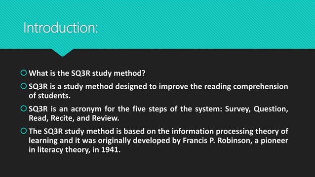 SQ3R Study System BY Jawad Ahmed | PPTX | Educational Assessment | Education