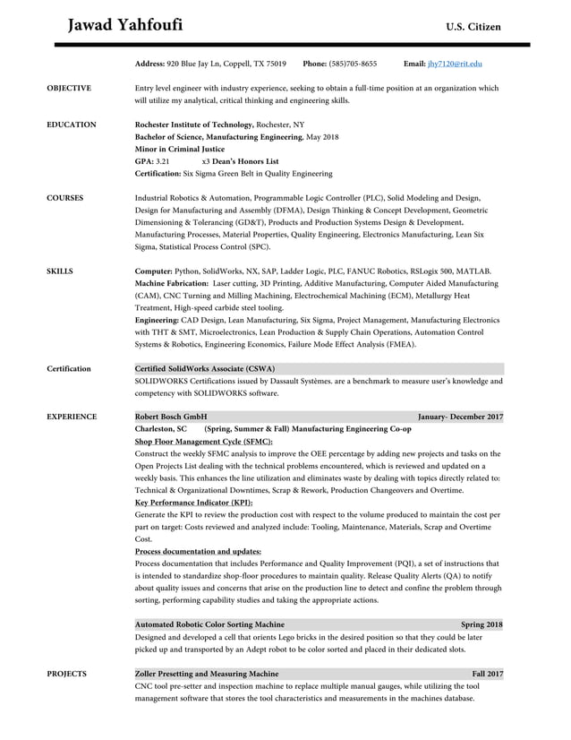 Jawad's Resume | PDF | Robotics | Technology & Computing