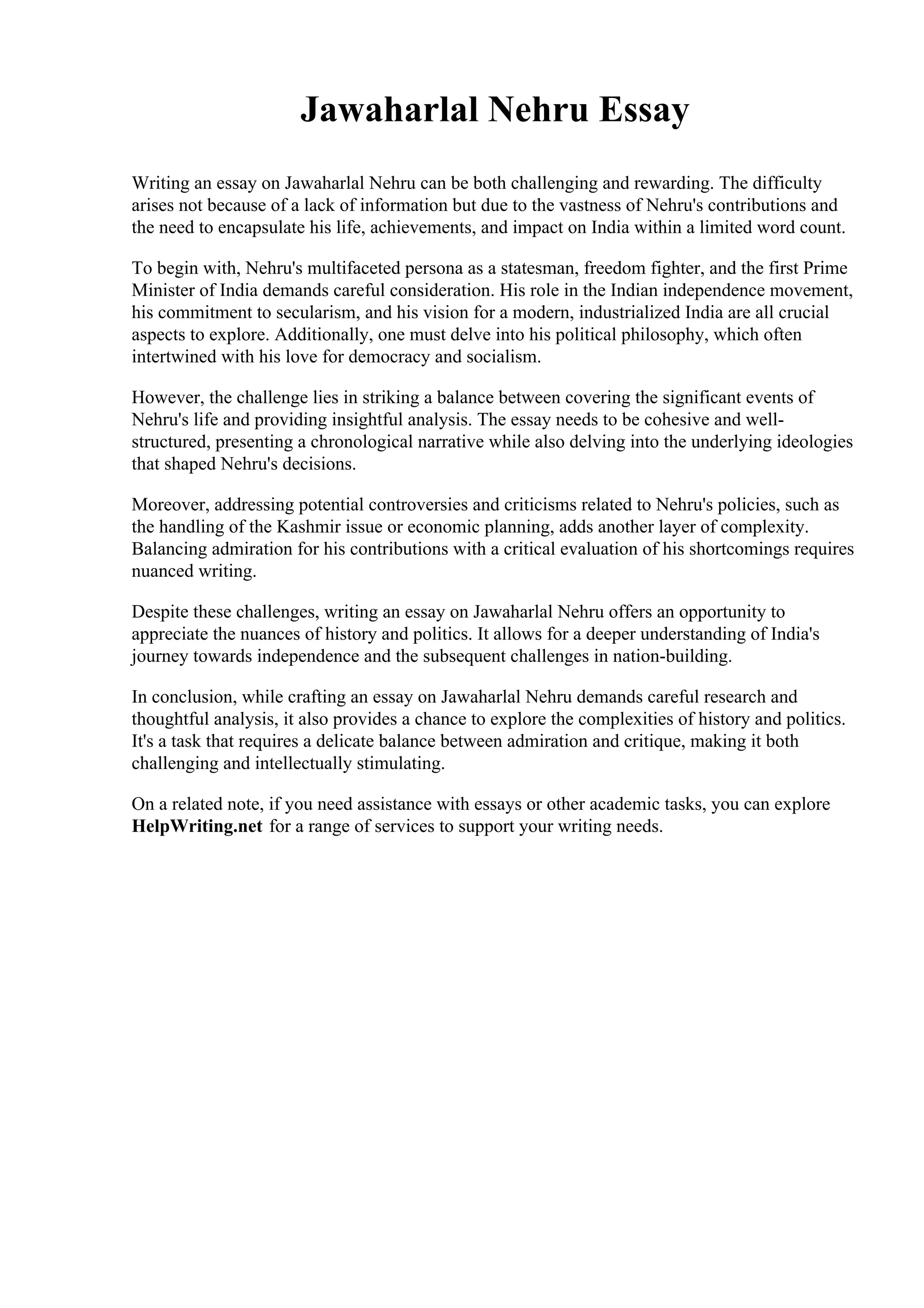 Jawaharlal Nehru Essay | PDF