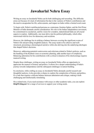 Jawaharlal Nehru Essay | PDF
