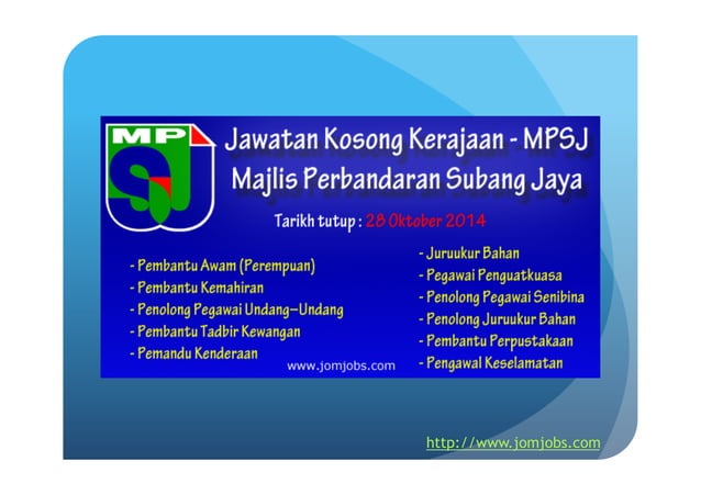 Jawatan Kosong Kerajaan di Majlis Perbandaran Subang Jaya | PPT