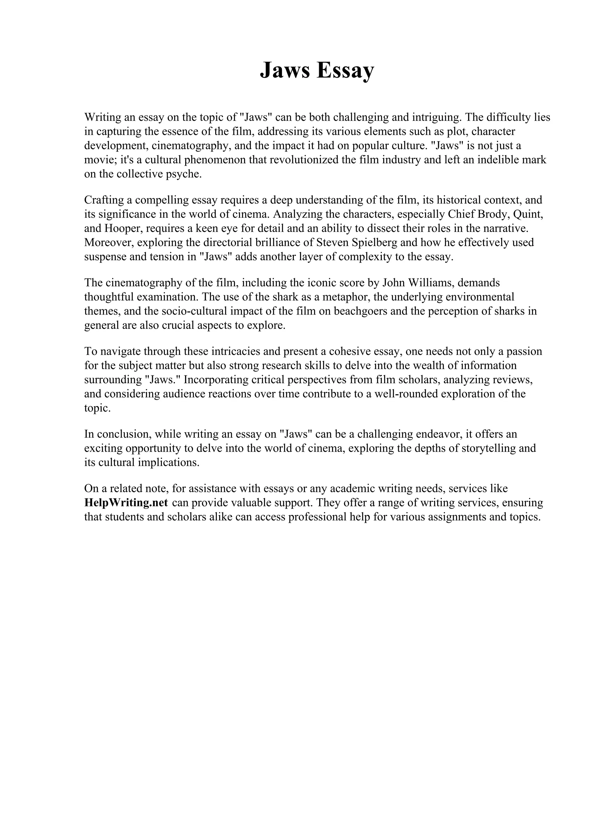 Jaws Essay | PDF