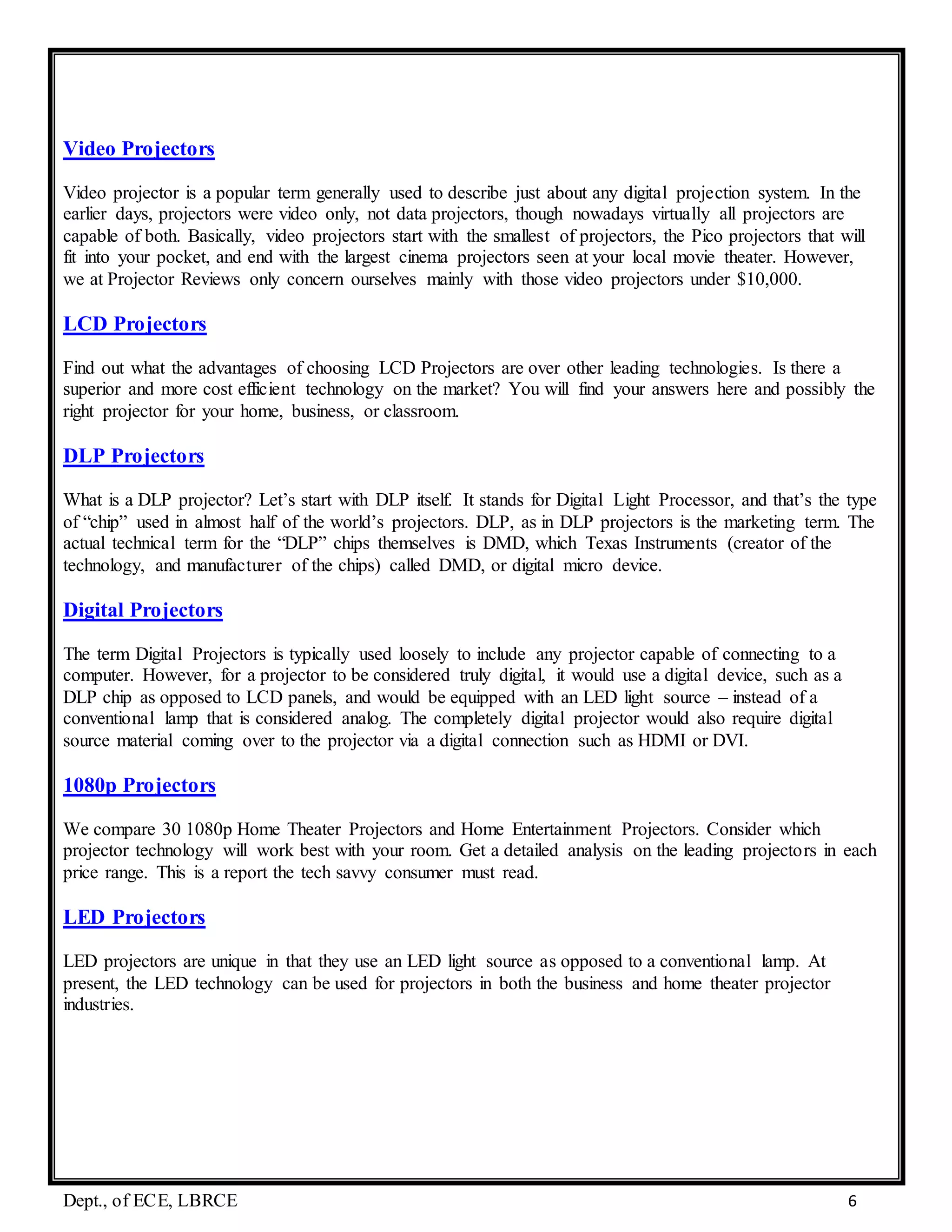 REPORT ON PROJECTORS | DOCX