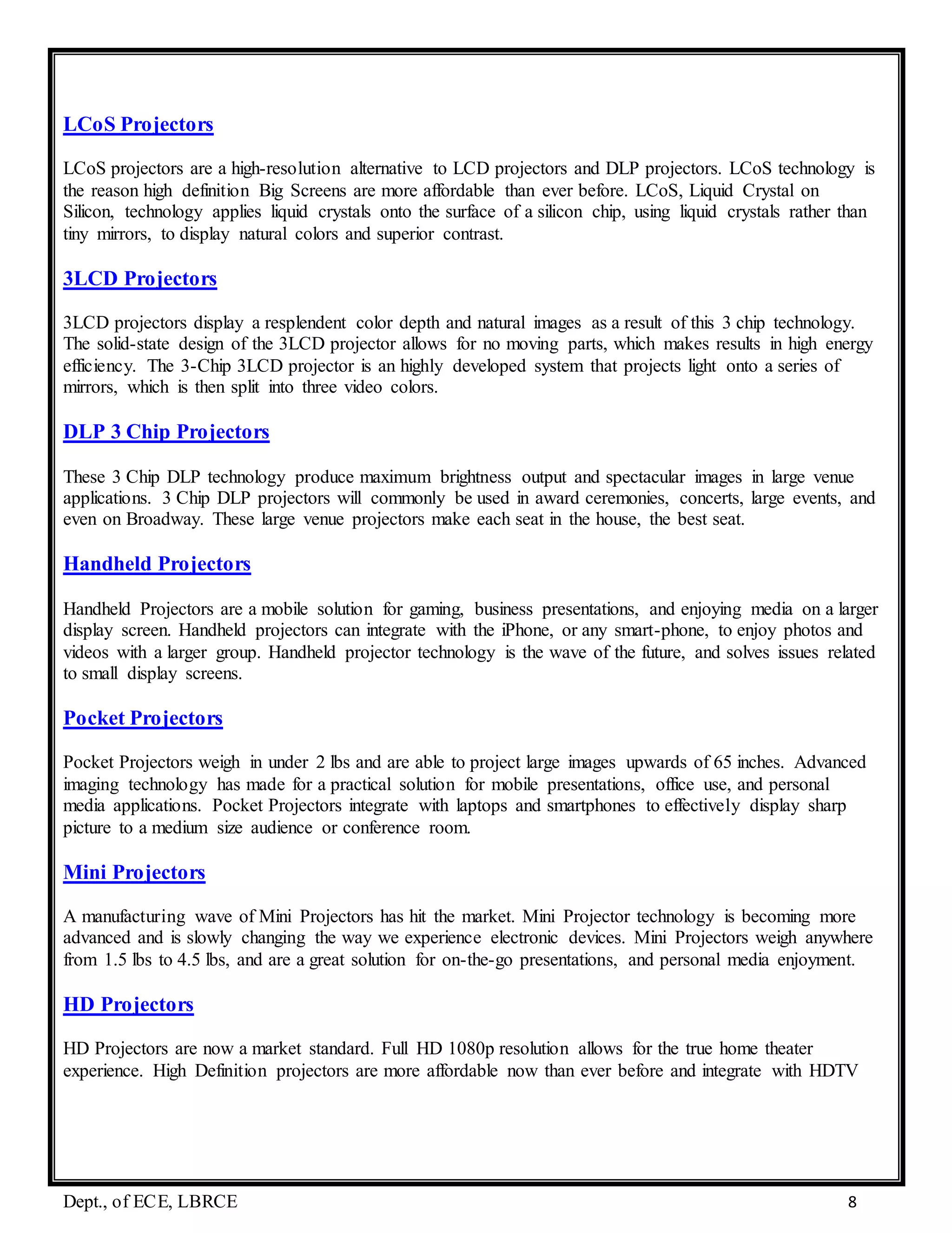REPORT ON PROJECTORS | DOCX