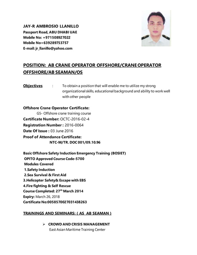 Jay r cv ab crane operator offshore crane operator offshore | PDF