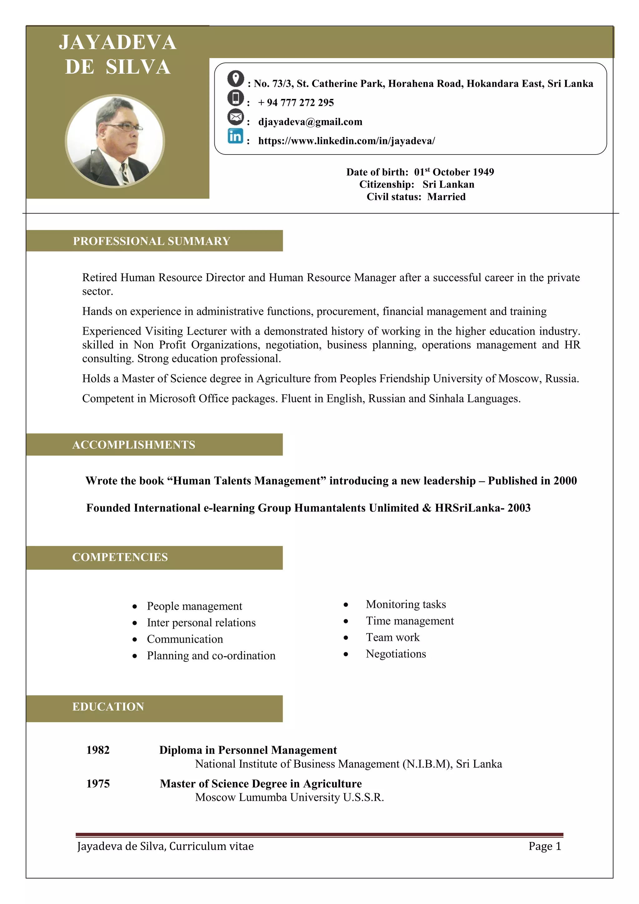 Jayadeva de Silva - CV | PDF