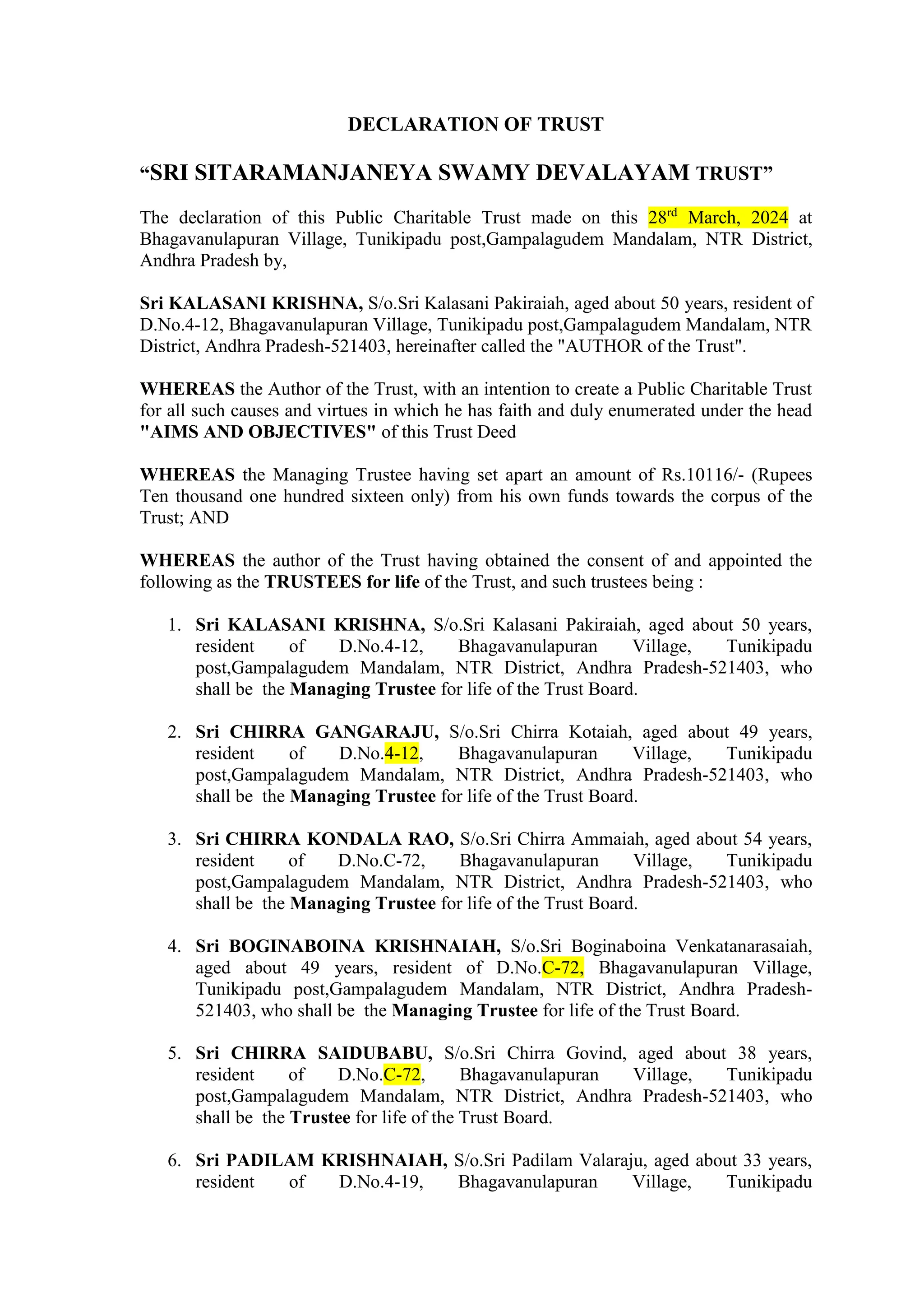 JAYA HANUMAN JULURU PAPAIAH AND JULURU SYAMALA DEVI CHARITABLE TRUST.doc