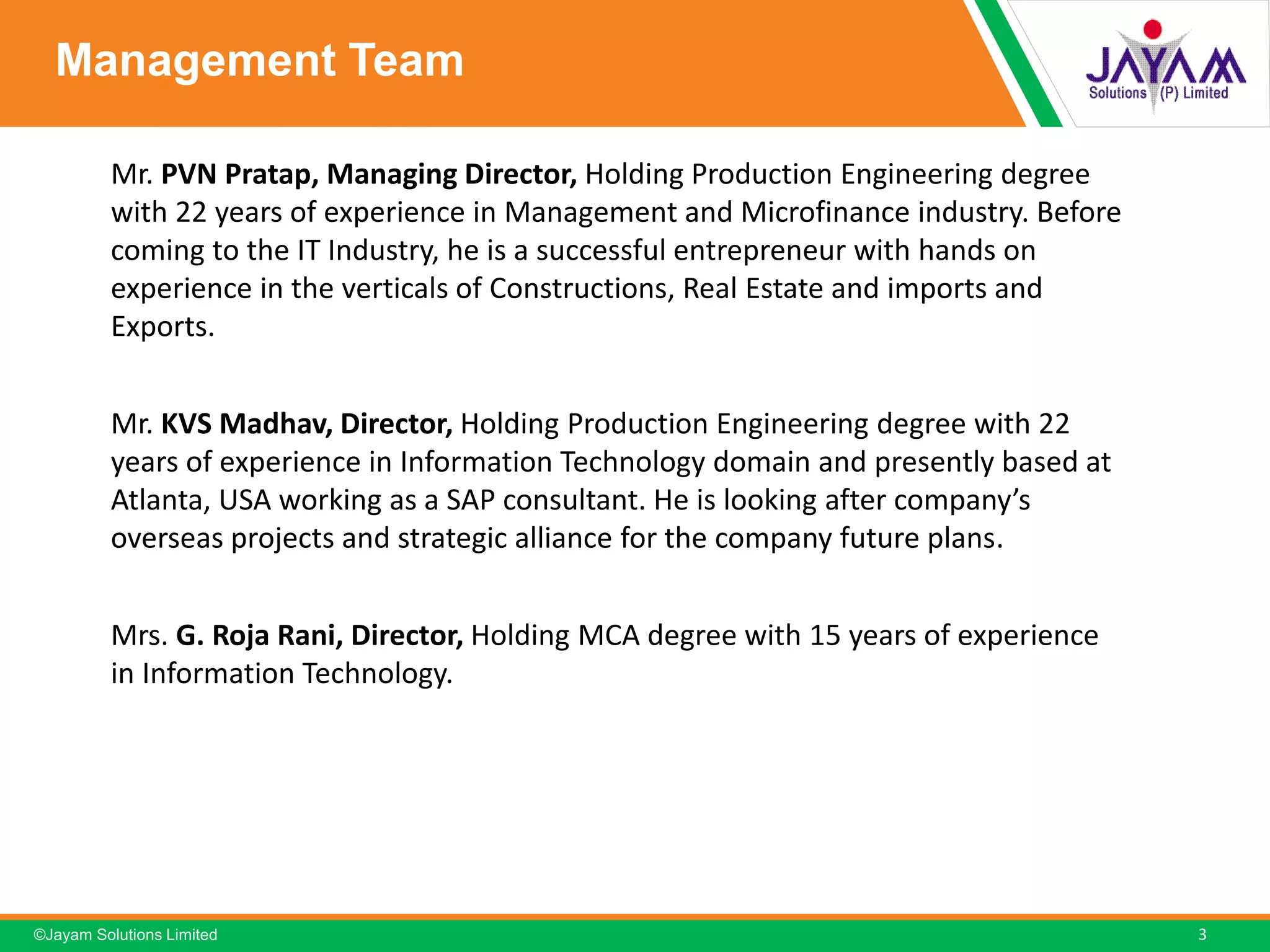 Jayam Solutions corporate profile | PPSX