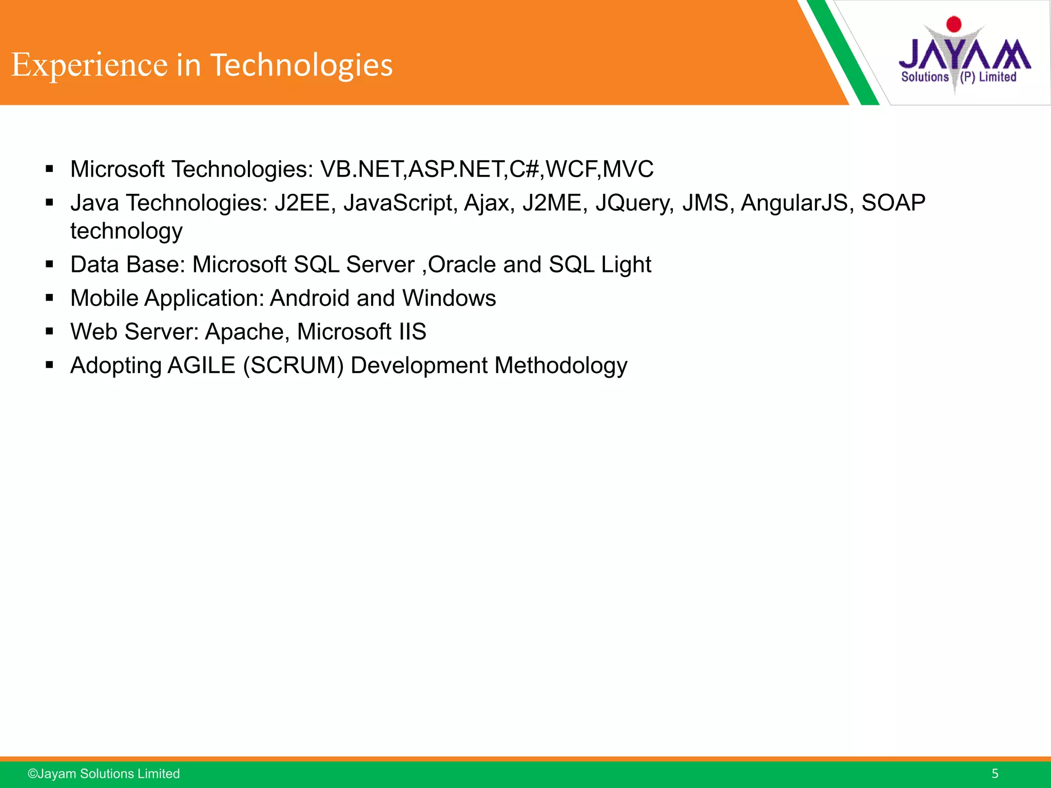 Jayam Solutions corporate profile | PPSX | Business Utilities | Business