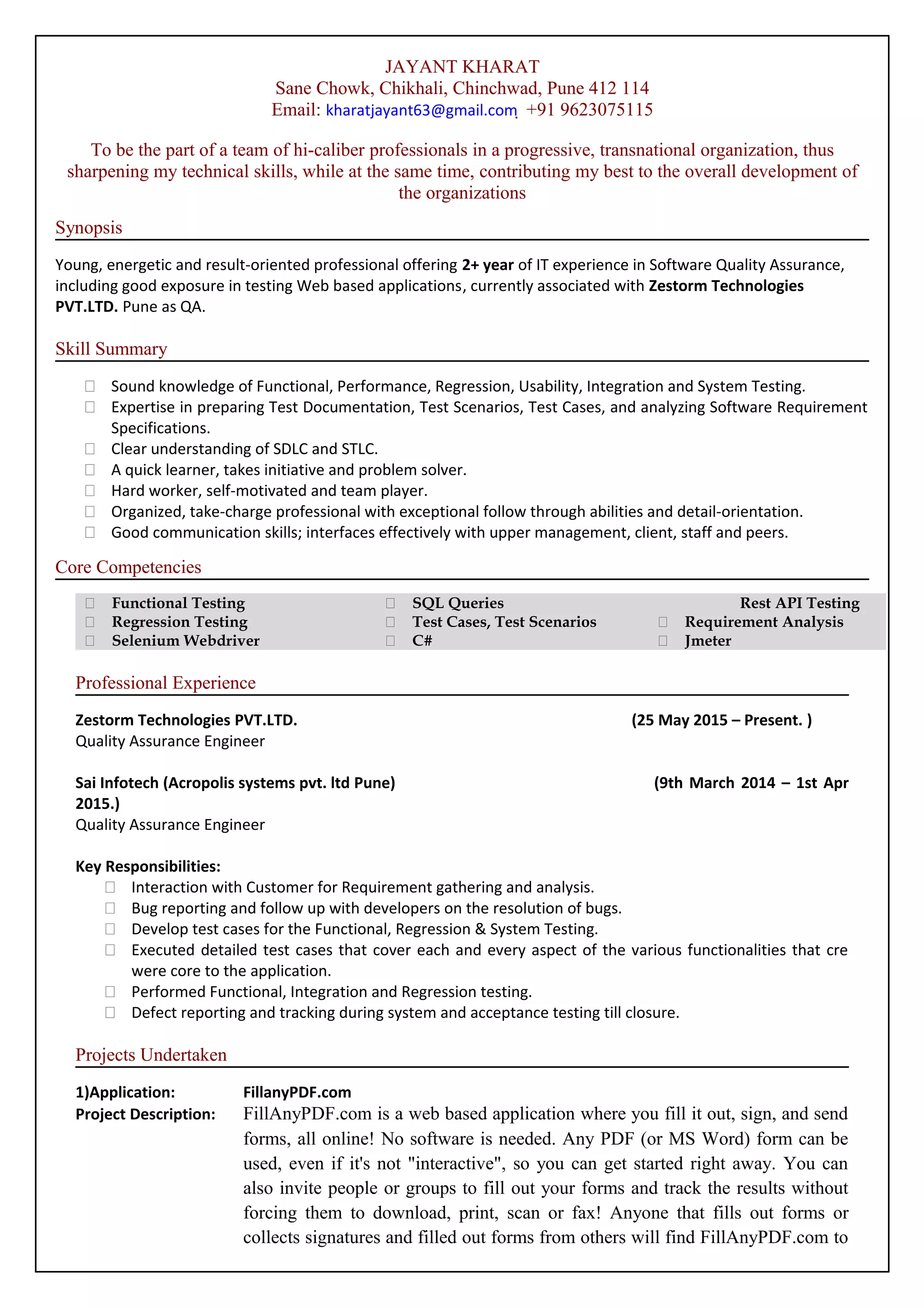 Jayant resume | DOC