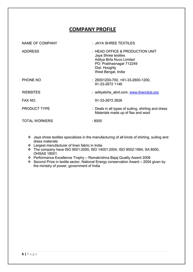 Jaya shree textile-rishra-kolkata(aditya birla nuvo ltd | PDF