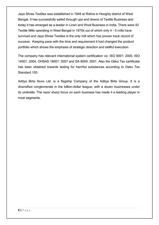 Jaya shree textile-rishra-kolkata(aditya birla nuvo ltd | PDF