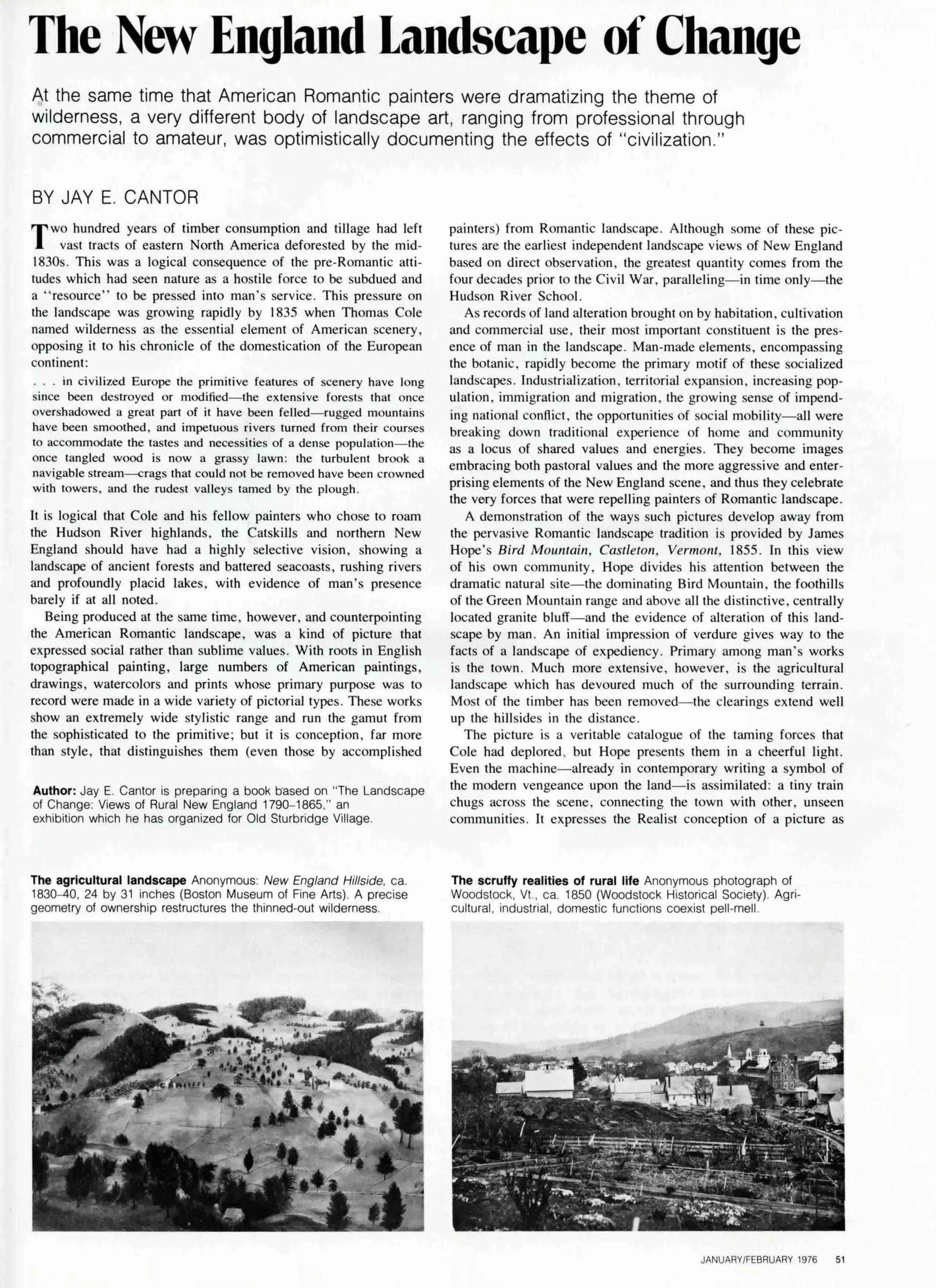 Jay Cantor, New England Landscape of Change, Art in America 1976 | PDF
