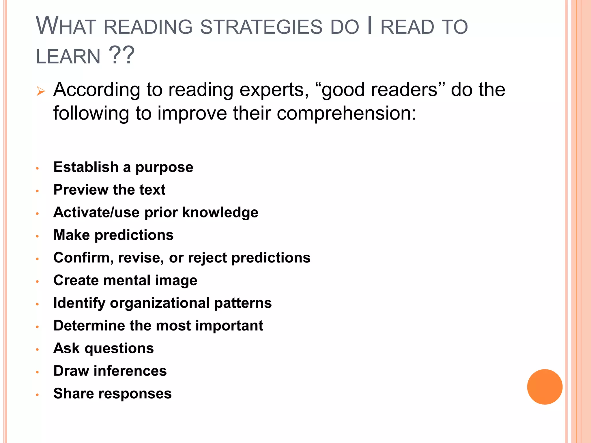 Power point presentation of reading strategies | PPTX