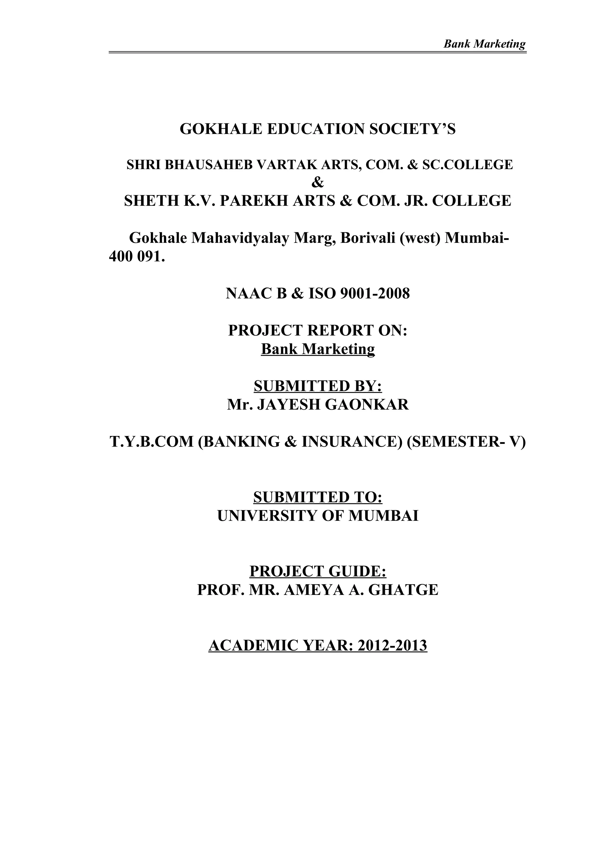 Jayesh new project bank marketing | DOC