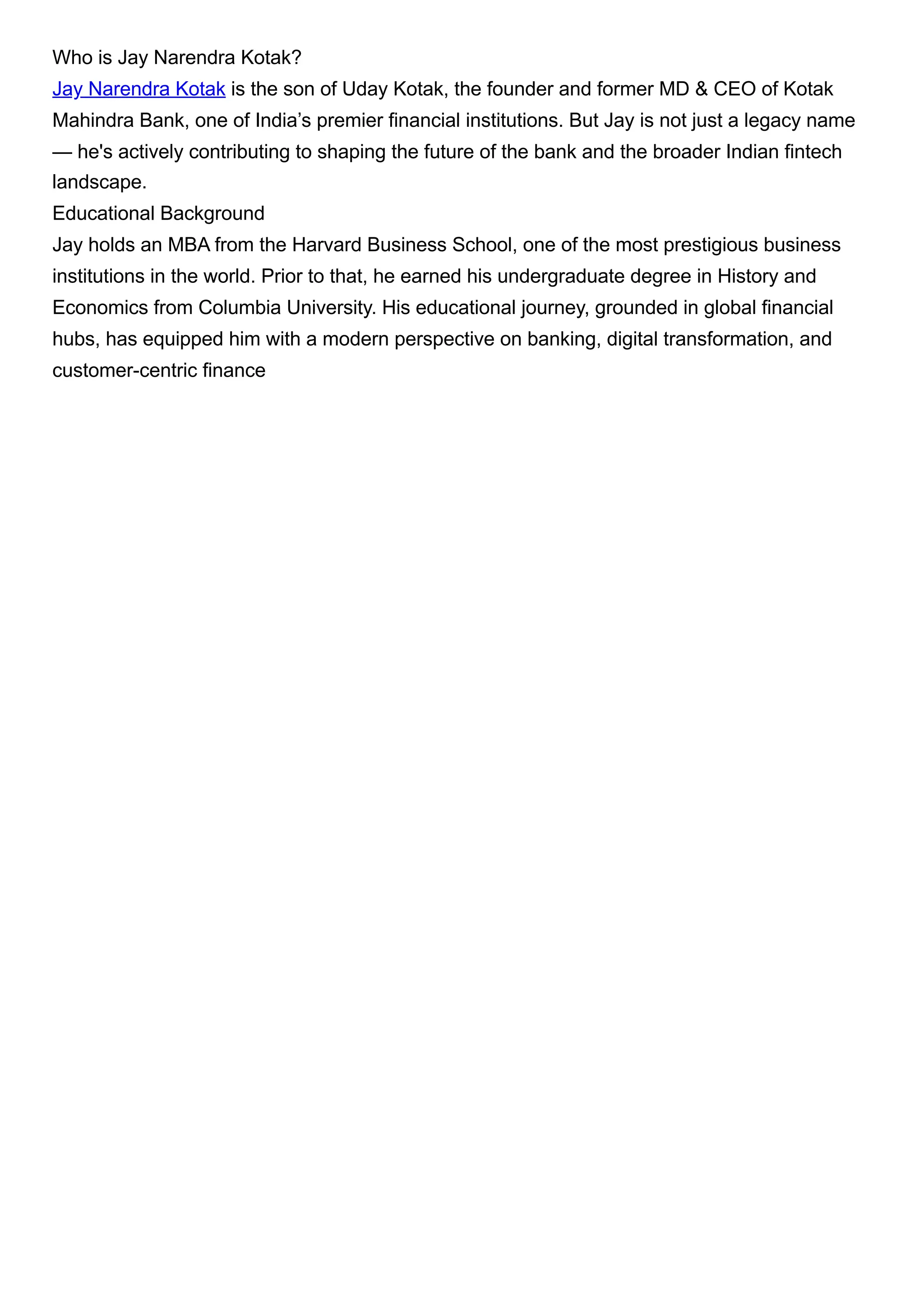 Jay Kotak — A New-Age Leader in Indian Finance | PDF