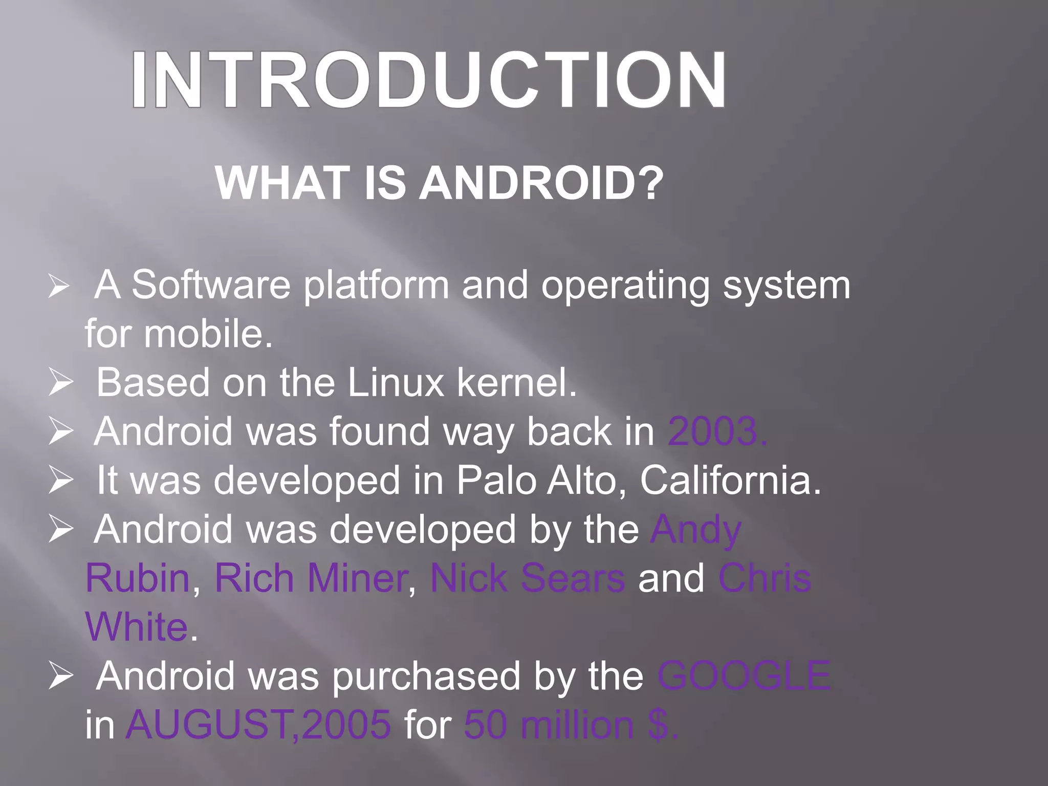Jay patel android technology | PPTX | Operating Systems | Computer Software and Applications