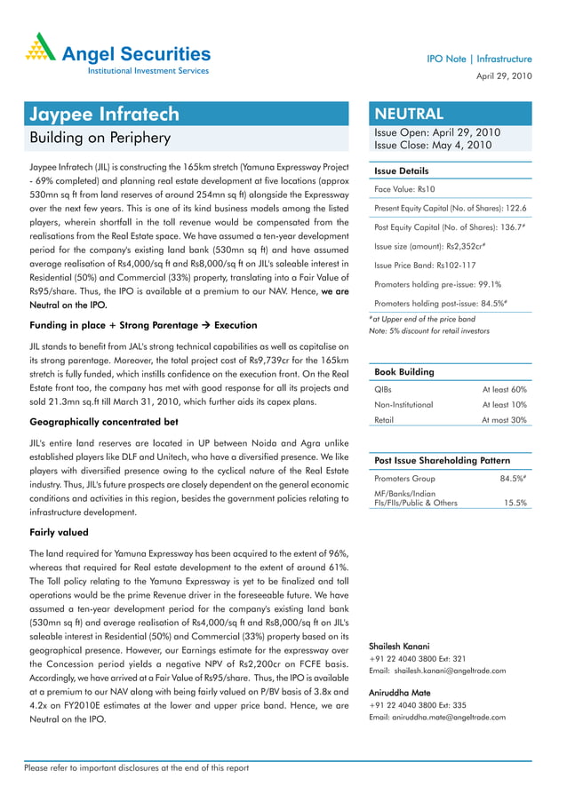 Jaypee infratech ipo-290410 | PDF
