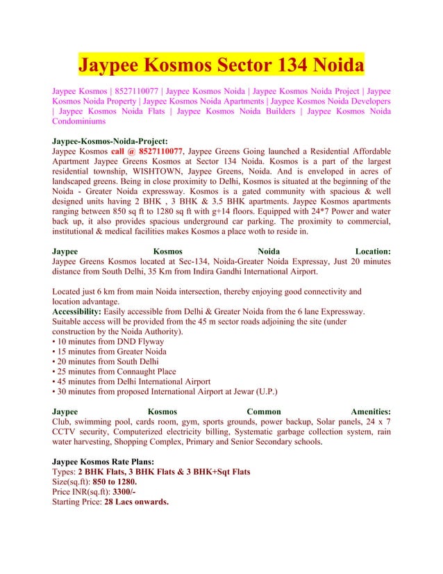 Jaypee kosmos sector 134 noida | PDF