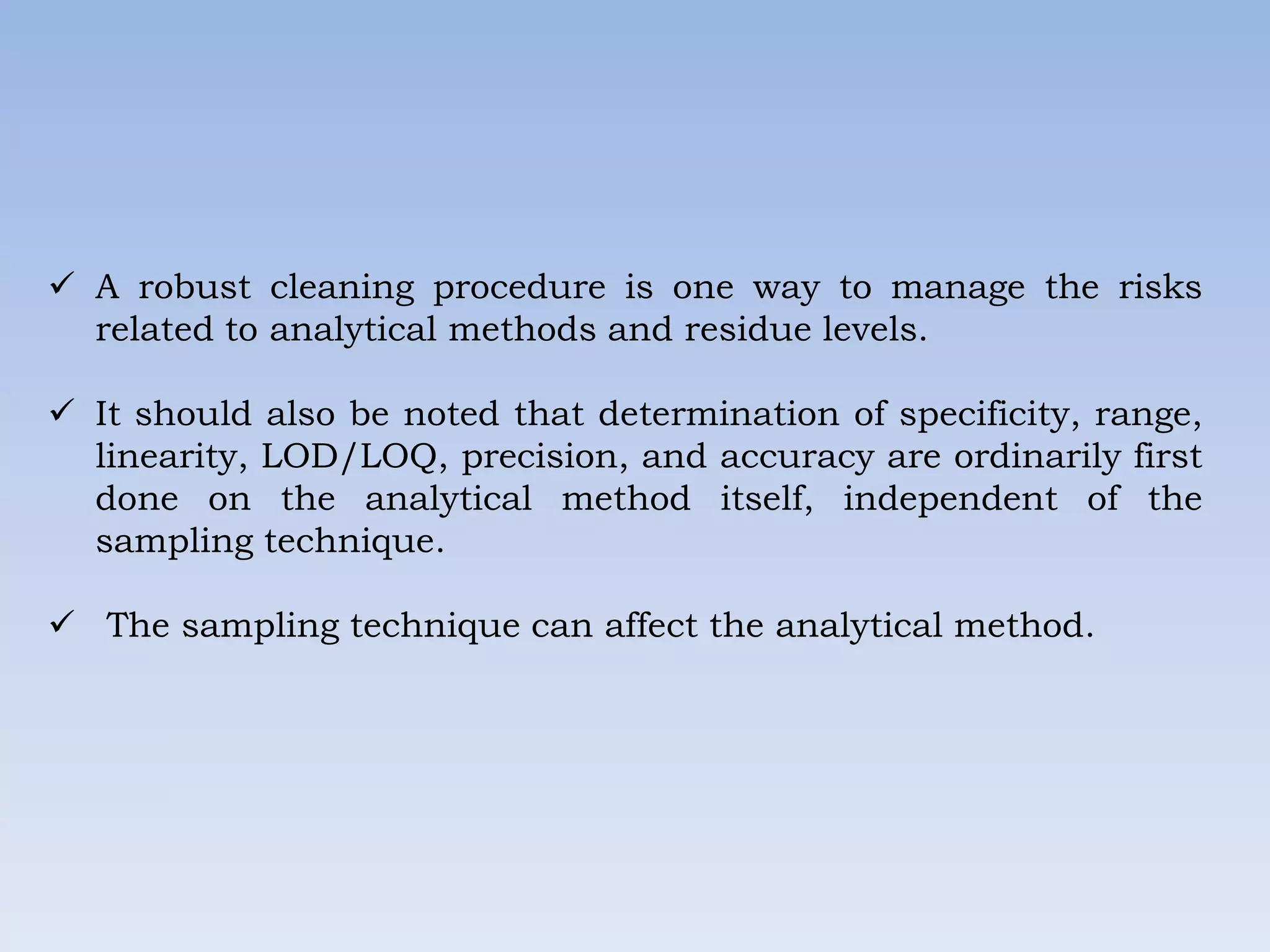 validation of analytical method used in cleaning | PPTX