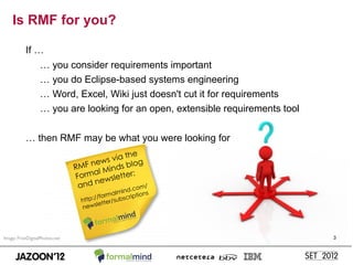 Jazoon12: Tracing Requirements with the Eclipse Requirements Modeling Framework | PDF