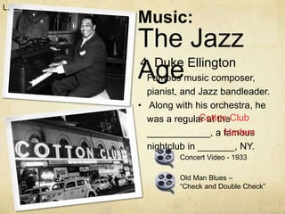 Jazz age and harlem renaissance presentation k l | PPT