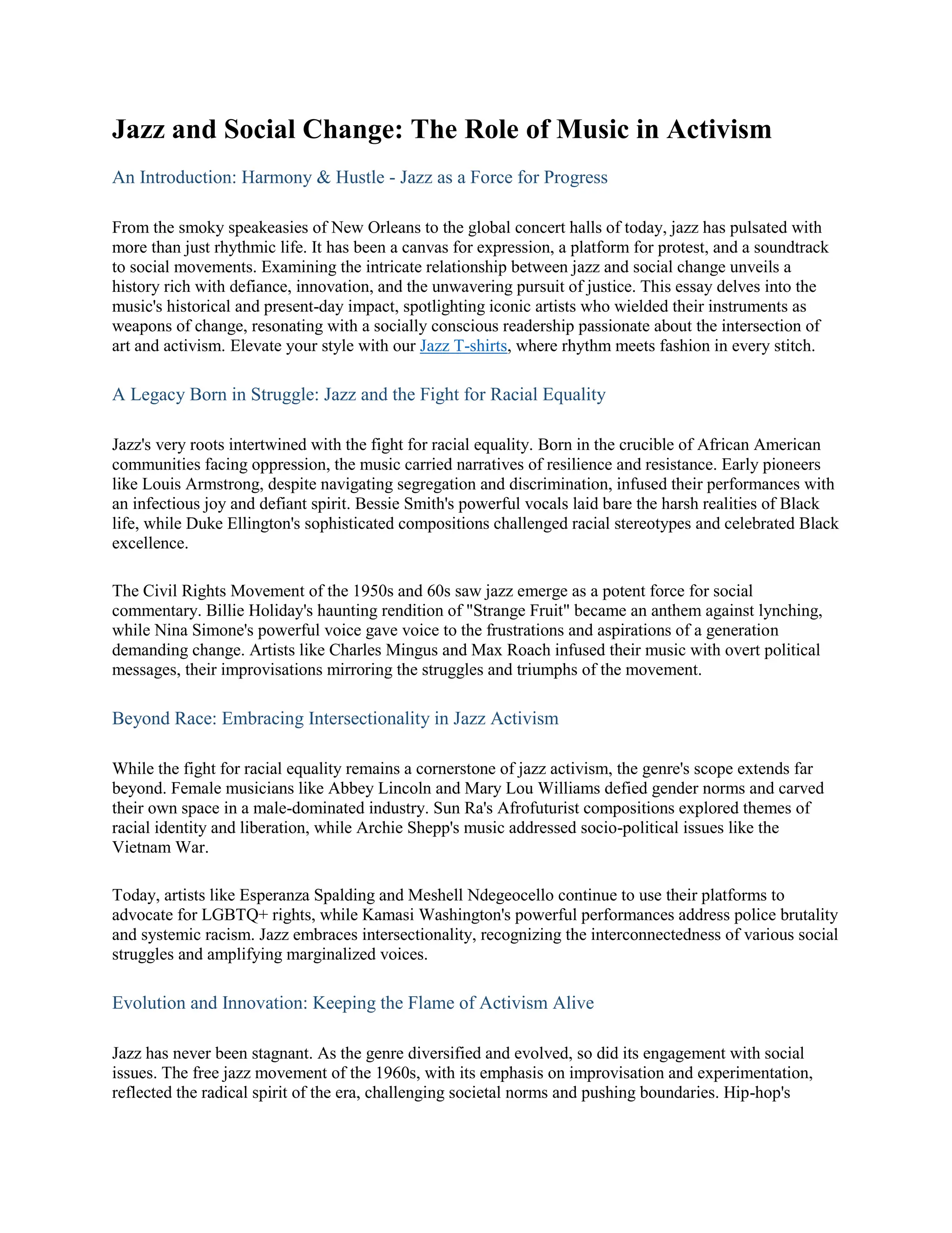 Jazz Music and Social Change | PDF