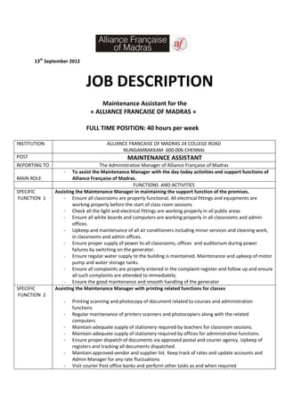 JD assistant maintenance sept 2012 | PDF