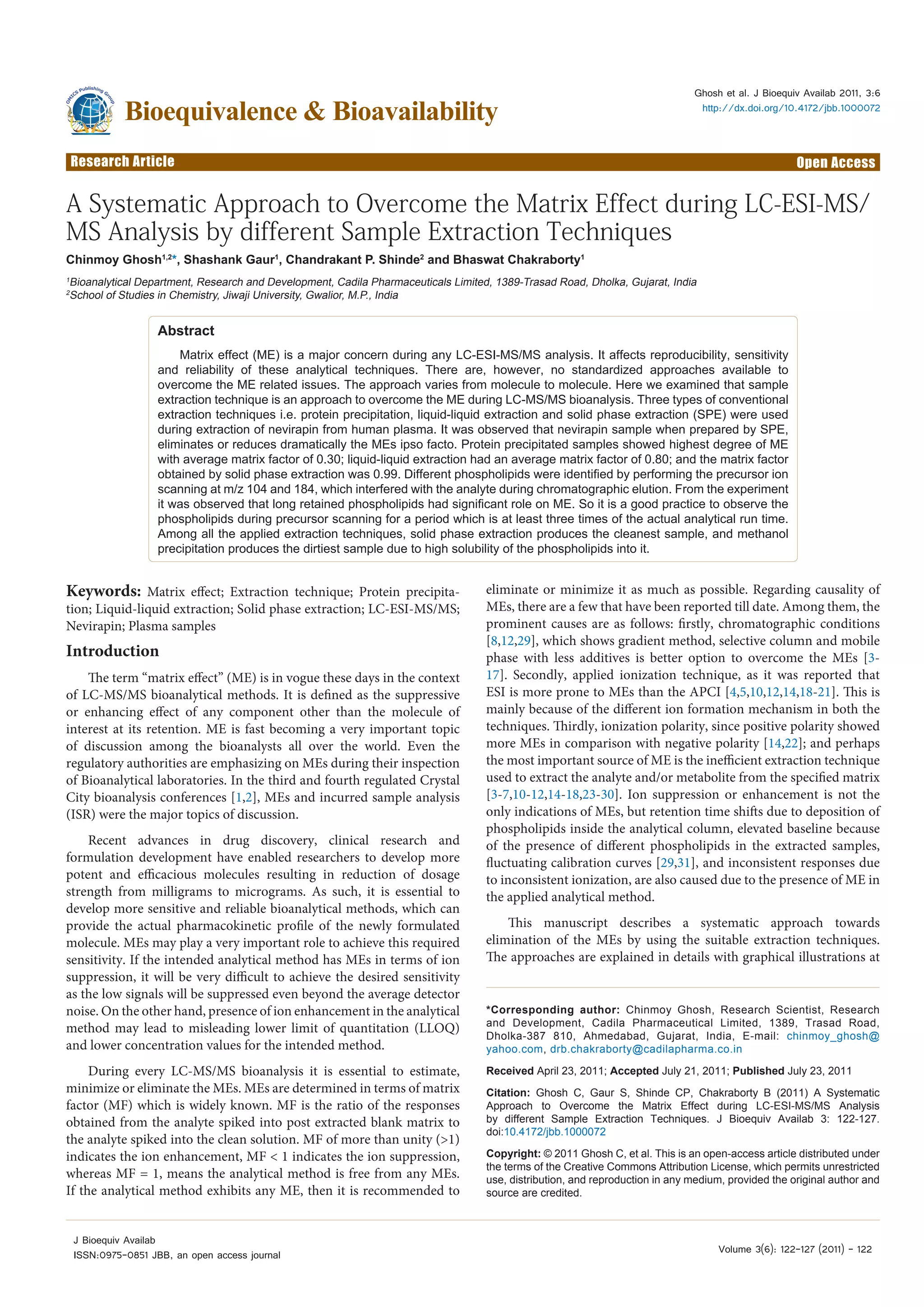 A Systematic Approach to Overcome the Matrix Effect during LC-ESI-MS/MS ...