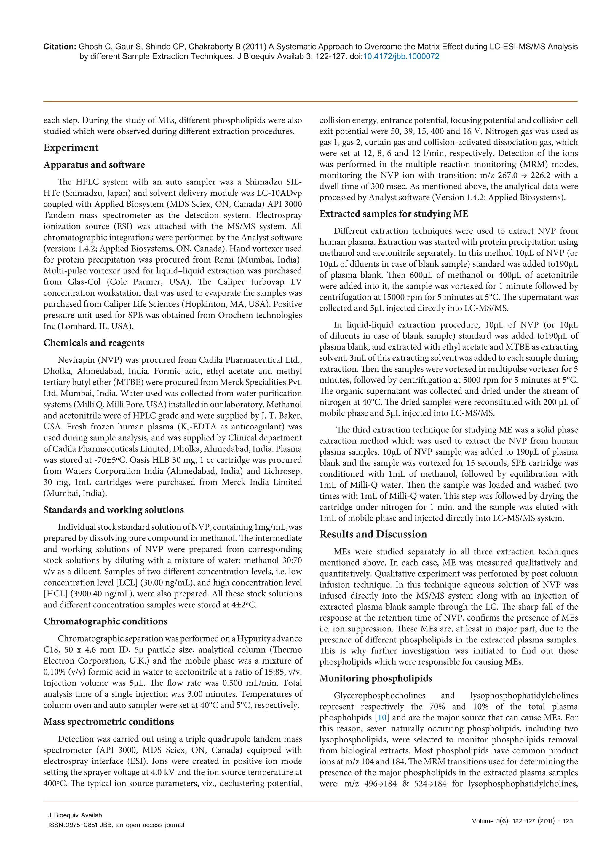 A Systematic Approach to Overcome the Matrix Effect during LC-ESI-MS/MS ...