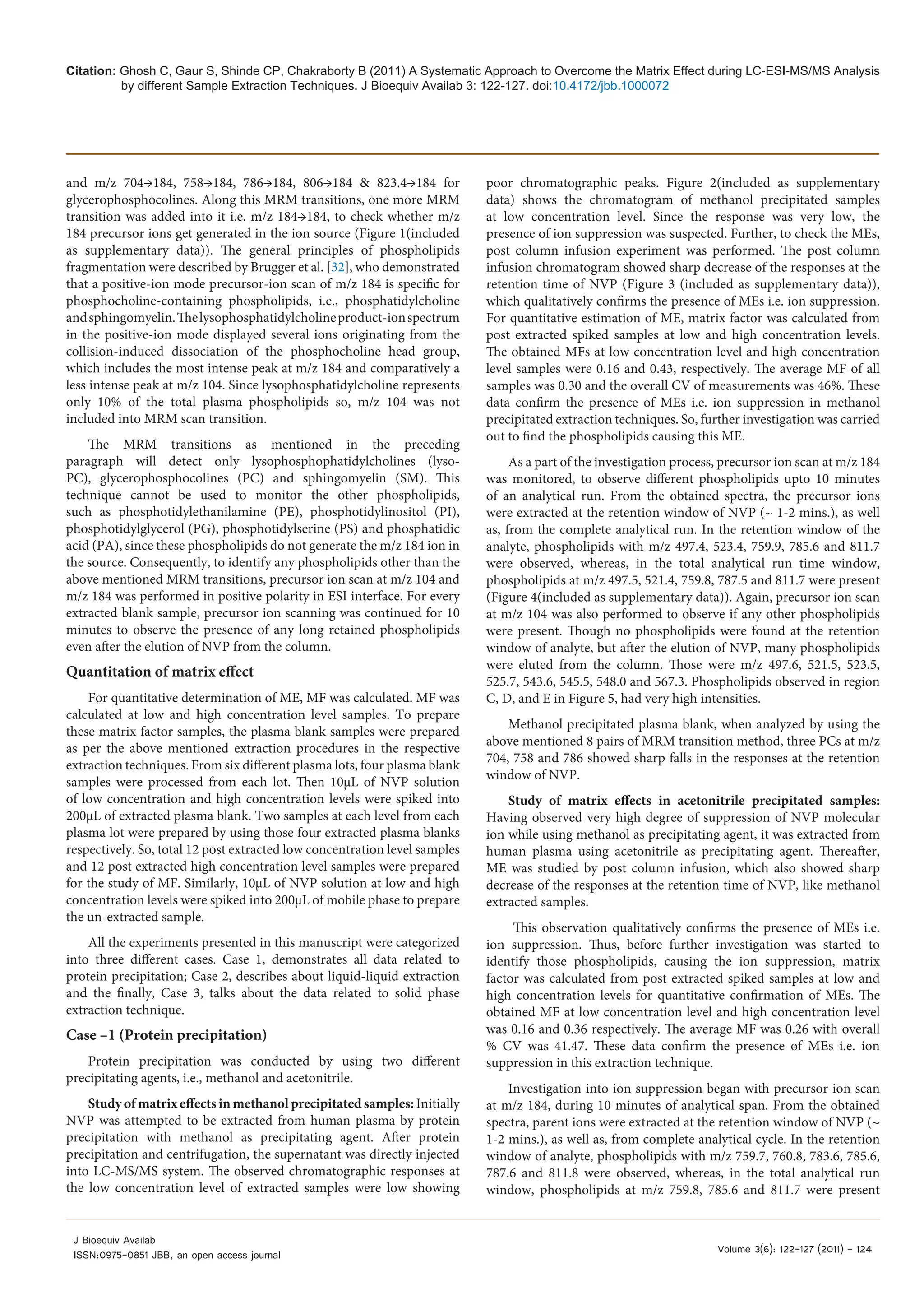 A Systematic Approach to Overcome the Matrix Effect during LC-ESI-MS/MS ...