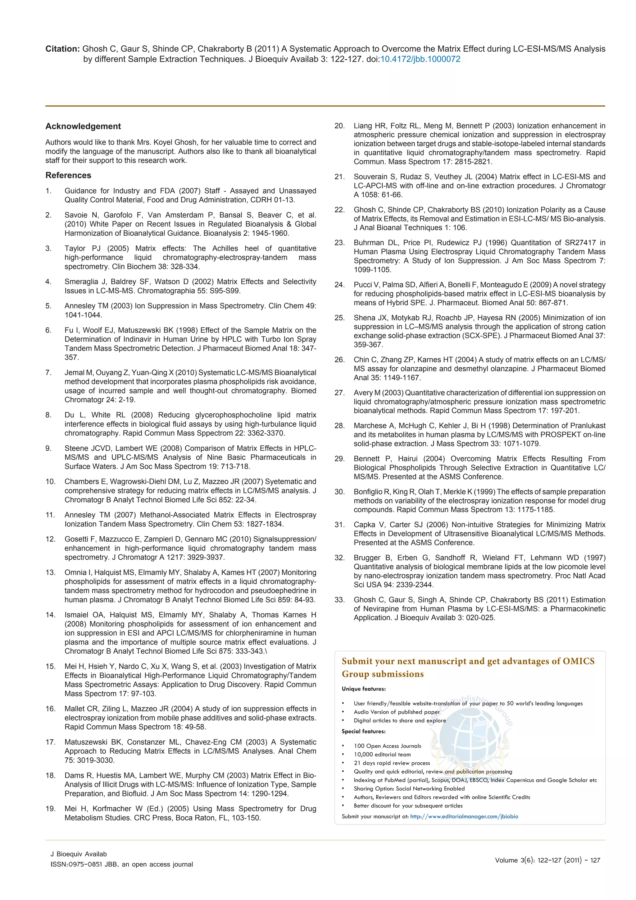 A Systematic Approach to Overcome the Matrix Effect during LC-ESI-MS/MS ...