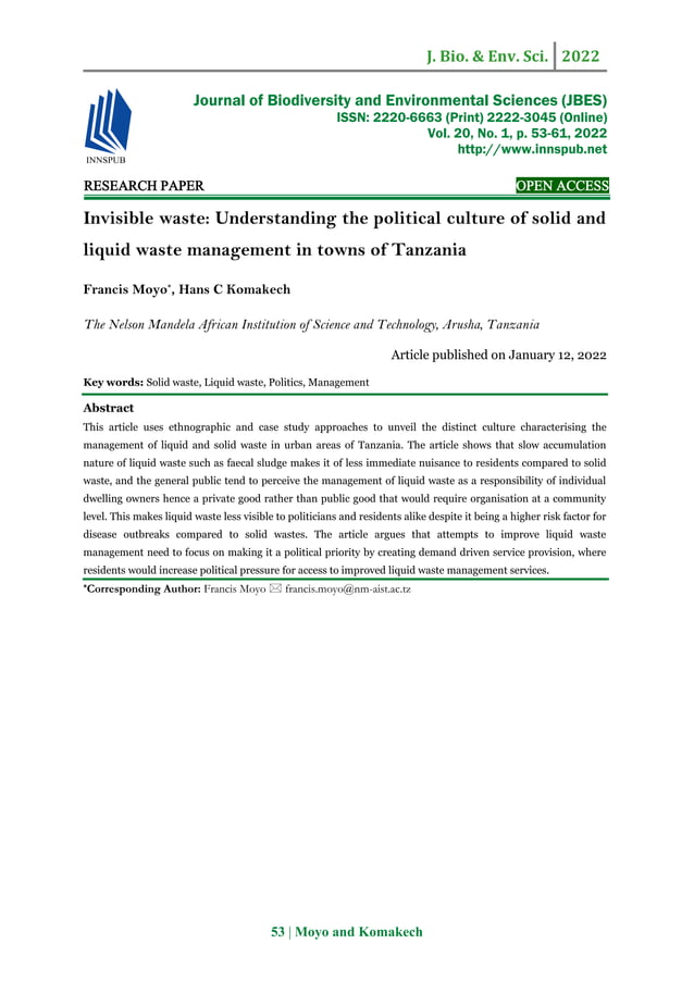 Invisible waste: Understanding the political culture of solid and ...