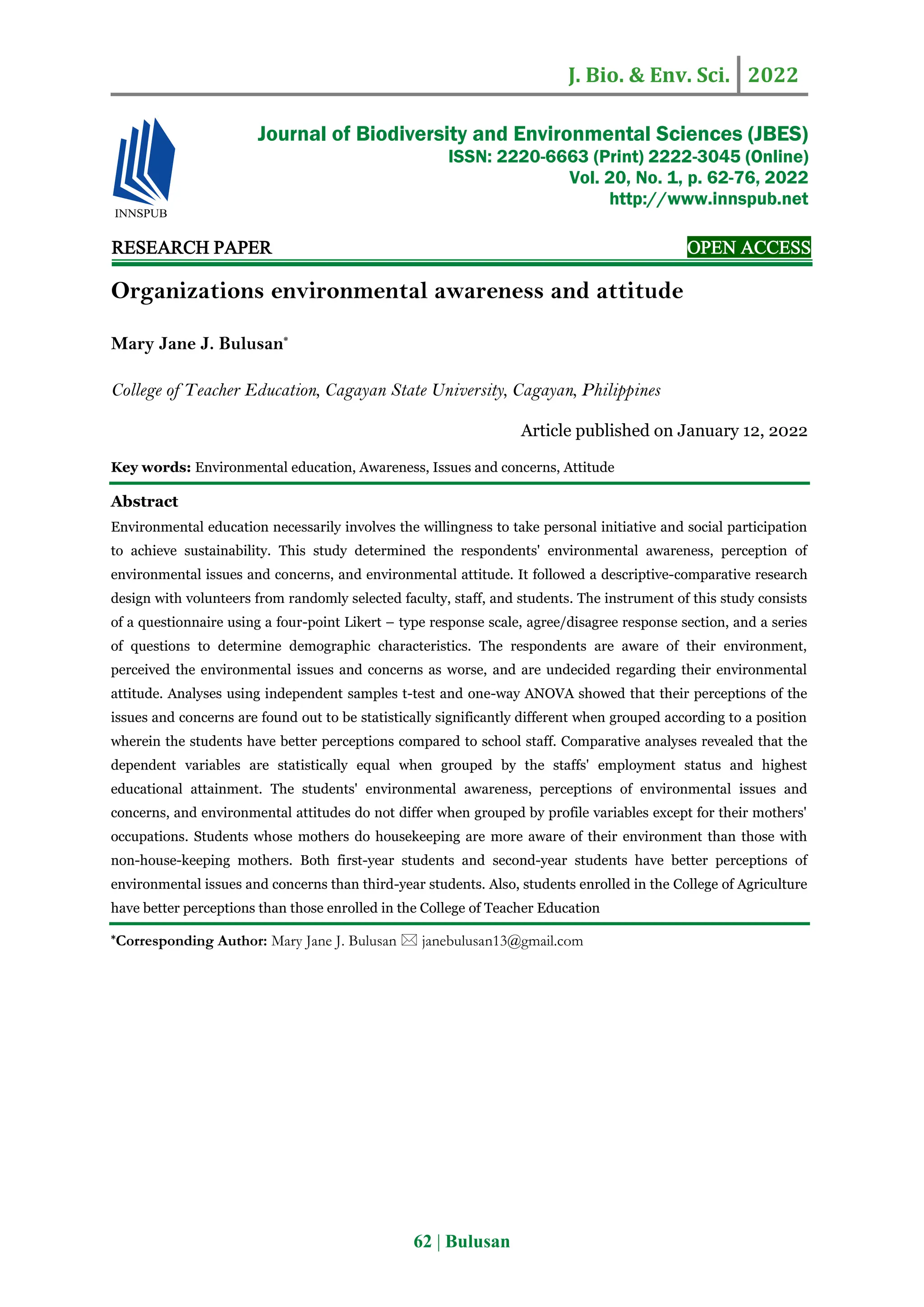 Organizations environmental awareness and attitude | PDF