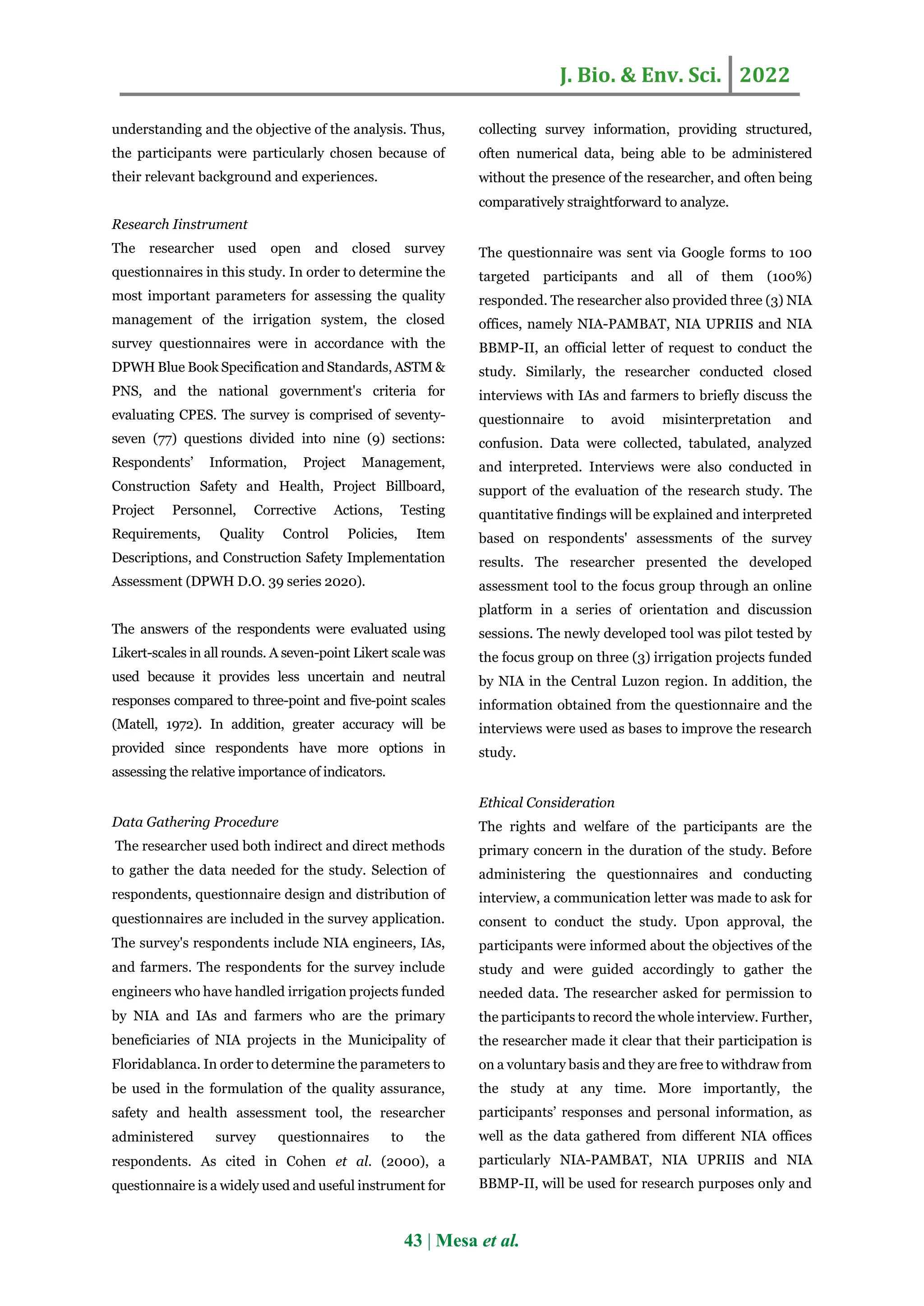 Quality assurance, safety and health assessment tool, and evaluation of ...